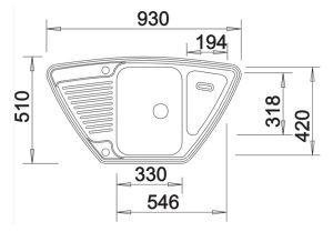 Sudopera BLANCO TIPO 9 E prirodna dorada, ugaona sudopera - KuhinjaShop